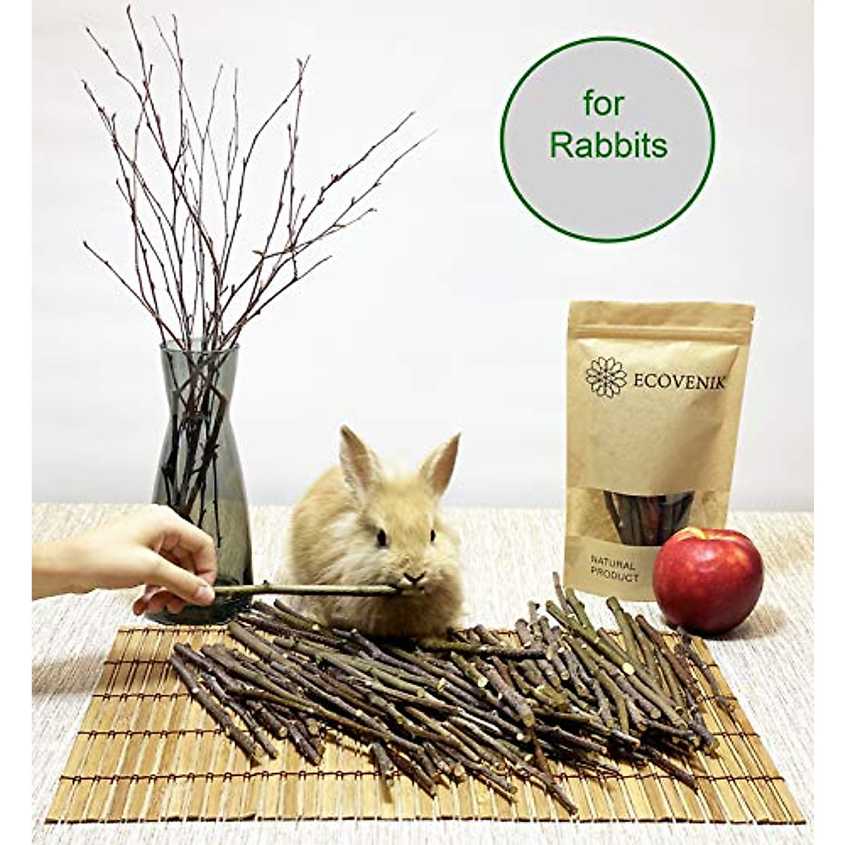 Apple Sticks 120 Gram Rabbit & Hamster Chew Toys - 100% Natural & Organic Chinchilla Food, Treats for Guinea Pig, Squirrels, Parrots & Other Small Animals (Made in Ukraine)