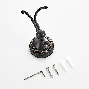 PEONYBATH Antique Bronze Brass Bath Towel Hooks, Wall Mounted Bathroom Hardware Accessories,Pattern Carving Design