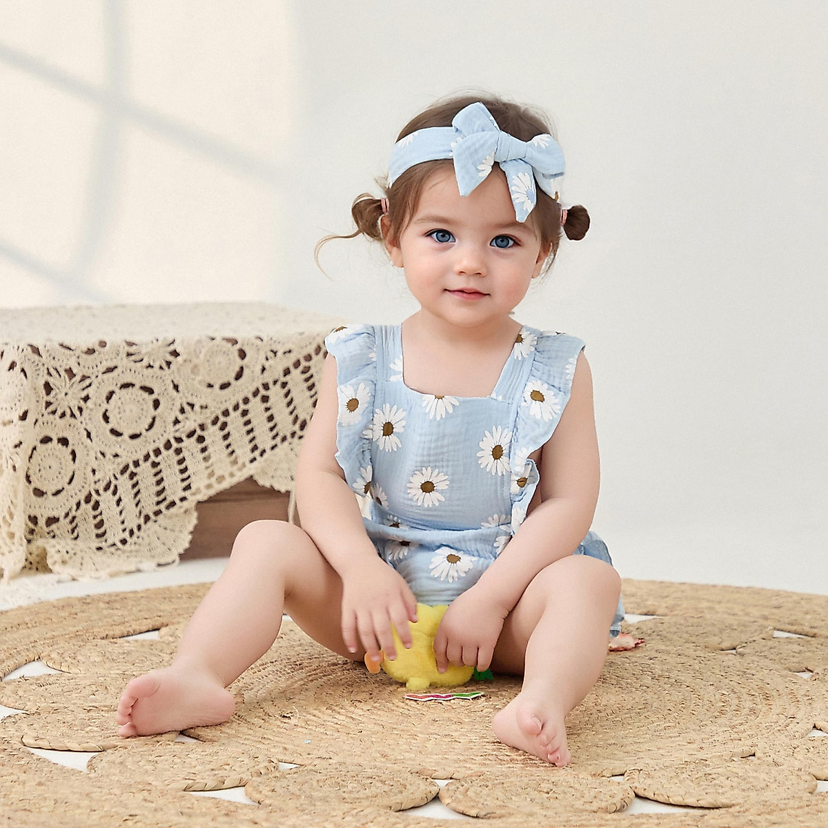 MA&BABY Baby Girls Floral Cotton Leotard Romper Blue 0-6 Months