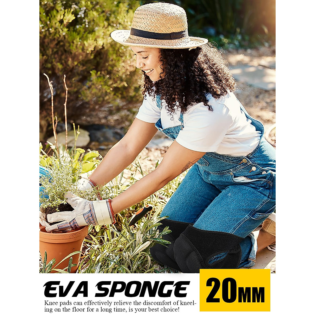 DGSHIRLDJO Knee Pads for Gardening, Cleaning, Construction Work, Flooring, Men/Women Knee Pads with Thick EVA Foam, Anti Slip Collision Avoidance Gardening Kneeling Pad （1 Pair, Black）