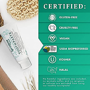 SprinJene Natural Fluoride Free Toothpaste for Clean and Strong Teeth and Gums, Fresh Breath, and Helps Dry Mouth - Vegan, Dye-Free, SLS Free Toothpaste for Adults 2 Pack (Original)