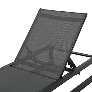 Christopher Knight Home Modesta Outdoor Finished Aluminum Framed Chaise Lounge with Grey Mesh Body (Set of 4), 77 "W x 26.5 "D x 10.5 "H, Black + Gray