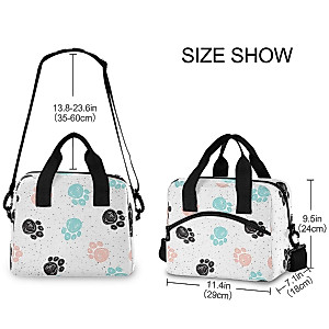 Blueangle Doodle Dog Paw Print Insulated Lunch Bag with Detachable Shoulder Strap & Carry Handle, Eco-friendly Cooler Bag Tote Bag,School Lunch Box for Kids,Men,Women