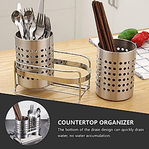 Cabilock Stainless Steel Utensil Caddy Cutlery Storage Holder Countertop Silverware Holder Cooking Utensil Organizers for Home Restaurant Kitchen