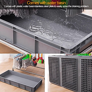 IGZVMBO Hanging Broom Mop Holder, Hand Trucks Broom, Movable Commercial Mop Rack, Cleaning Cart On Wheels, Tool Storage for Garage Garden Closet, 62x40x96cm(6slots), Silver