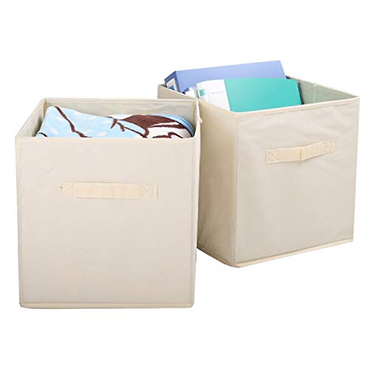 BASTUO Storage Bins 6-Pack Cloth Storage Cube with 2 Handles, Foldable Cube Organizer Basket for Kids Room, Closet and Toys Storage, Beige