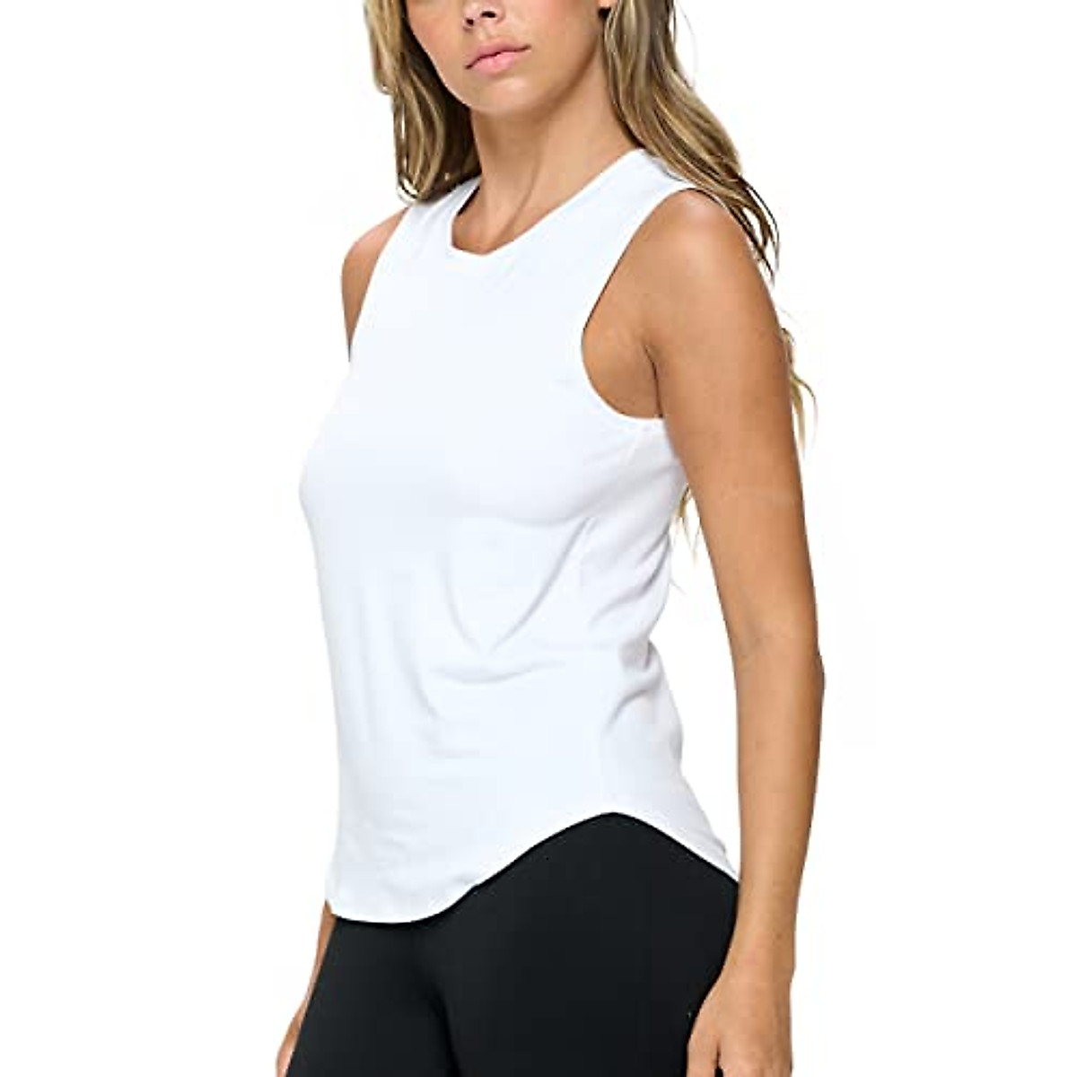 Knit Riot Women’s Muscle Tank Top – Sleeveless Slim Fit Soft Casual Basic Yoga Active Athletic Workout Running T Shirts KR144 White M