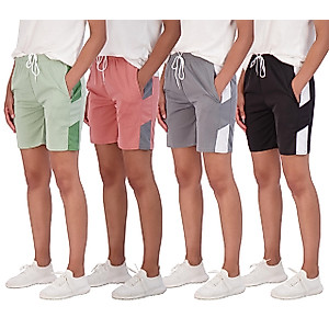 4-Pack: Womens Bermuda Active Athletic Dry Fit Womans Shorts for Women Knee Length Casual Sweat Summer Exercise High Waisted Pull on Pockets Running Sport Short Workout Gym Lounge Casual - Set 1, L
