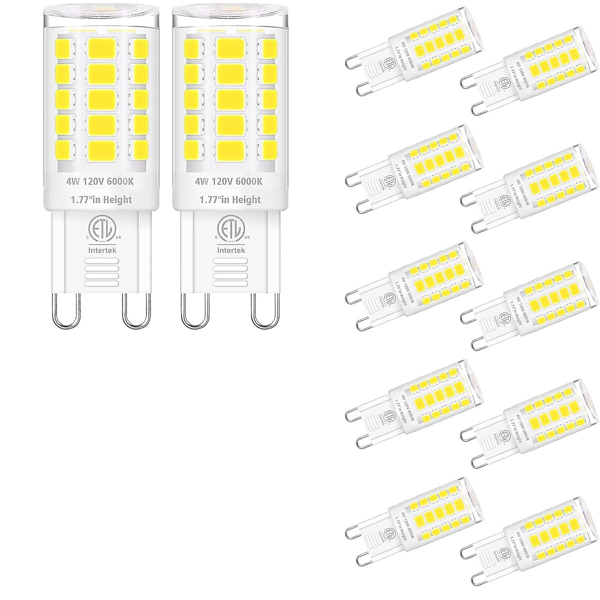 hansang 12 Pack G9 LED Bulb 6000K Cool Daylight for Crystal Chandelier, 4W 40Watt G9 Halogen Equivalent 1.77'' Height Short T4 Light Bulb with G9 Ceramic Bin-pin Base, 400LM, AC 120V, Non-Dimmable