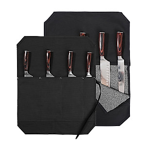 Chef's Knife Roll Bag With 4 Slots, Knife Roll Heavy Duty 16oz Waxed Canvas Knife Case Professional Anti Cutting Fabric Inside