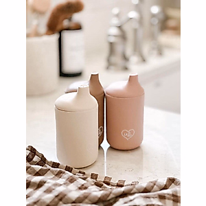 Baby Silicone Cups Reliable Lid Sippy Cup 6 oz Unbreakable No Spill Toddler Training Cup, Leak Proof, Spill Proof Kids Take and Toss Cup Set of 3 (Beige)