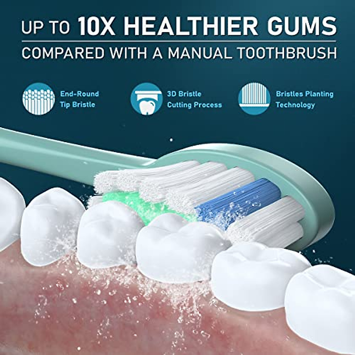 YUNCHI Sonic Electric Toothbrush for Adults & Kids, Y7 Rechargeable Toothbrushes, 10 Dupont Brush Heads, 5 Modes Fast Charge for 30 Days, 40,000 VPM Motor & 2 Mins Timer Tooth Brush, Green