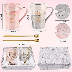 Mr and Mrs Coffee Mugs - 2024 Wedding Gifts for Couple - Bride to Be Gifts Couples Gift Ideas - Anniversary Engagement Gifts for Couple Her Parents - Ceramic Marble Cups 14 Oz