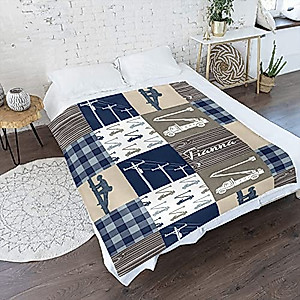 XOZOTY Personalized Lineman Plaid Patchwork Baby Blanket with Name Text Custom Newborns Infants Swaddling Blankets for Boys &Girls Shower Birthday Gift 30 X 40 inches