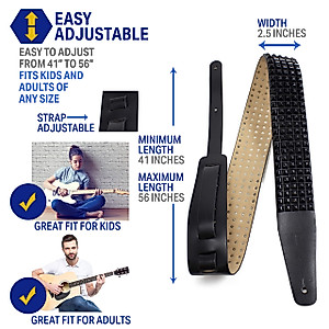 Perri's Leathers Ltd. - Studded Leather Guitar Strap - Adjustable Guitar Strap from 41” to 56″ for Electric, Acoustic, Bass Guitar - Black (P25STUD-7112)