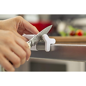 Smith’ 51124 Slide Sharp Edge Grip 4-Slot Sharpener - White - Compact - Non-Slip Base - Patented V Grip - Straight Edge & Serrated Blades - Asian Knife Sharpener