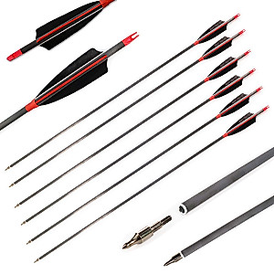 Letszhu Carbon Archery Arrows 500 Spine with Real Feathers for Compound Recurve Bow (12 Pack) (31 Inch Arrows)