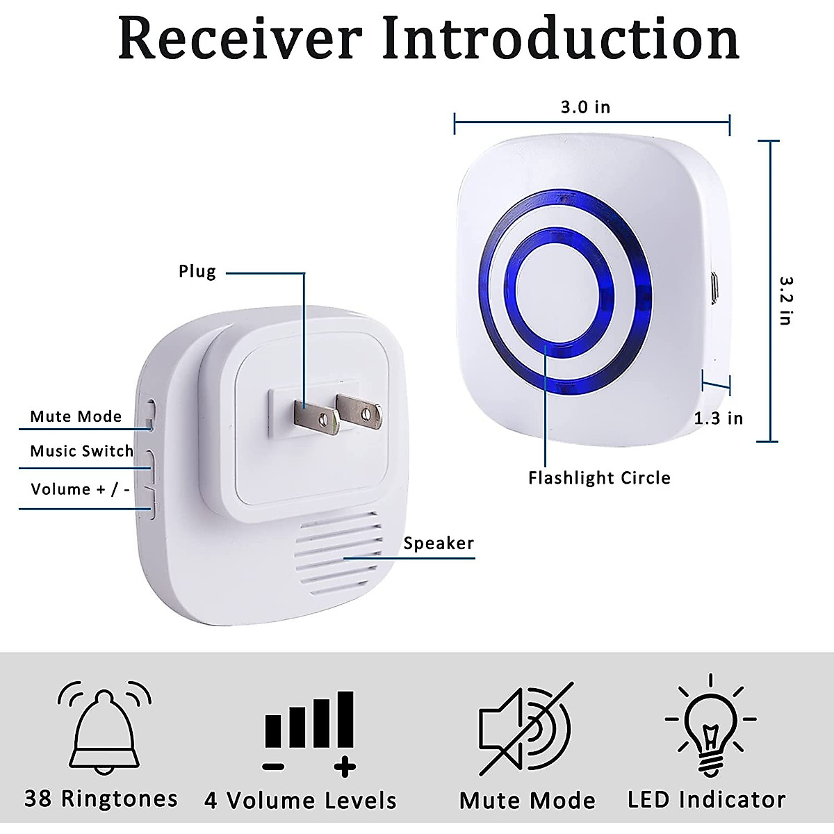 BESTOONE Motion Sensor Alarm, Long Range Wireless Driveway Alarm, Indoor Home Security System Electric Doorbells, 4 Motion Detector and 2 Alarm, 38 Chime Tunes, LED Indicator