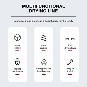 Retractable Clothesline Telescopic Indoor Outdoor Wall Mounted Clothes Dryer Line Drying Rope Hanger 4Line or 5Line(4 Lines)