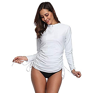 Caracilia Women's Long Sleeves Rash Guard 1/4 Zip One Piece Swimsuit CA105-F100-M