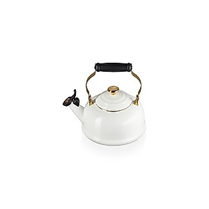 Le Creuset Enamel on Steel Whistling Kettle with Gold Finishes, 1.7 qt., White