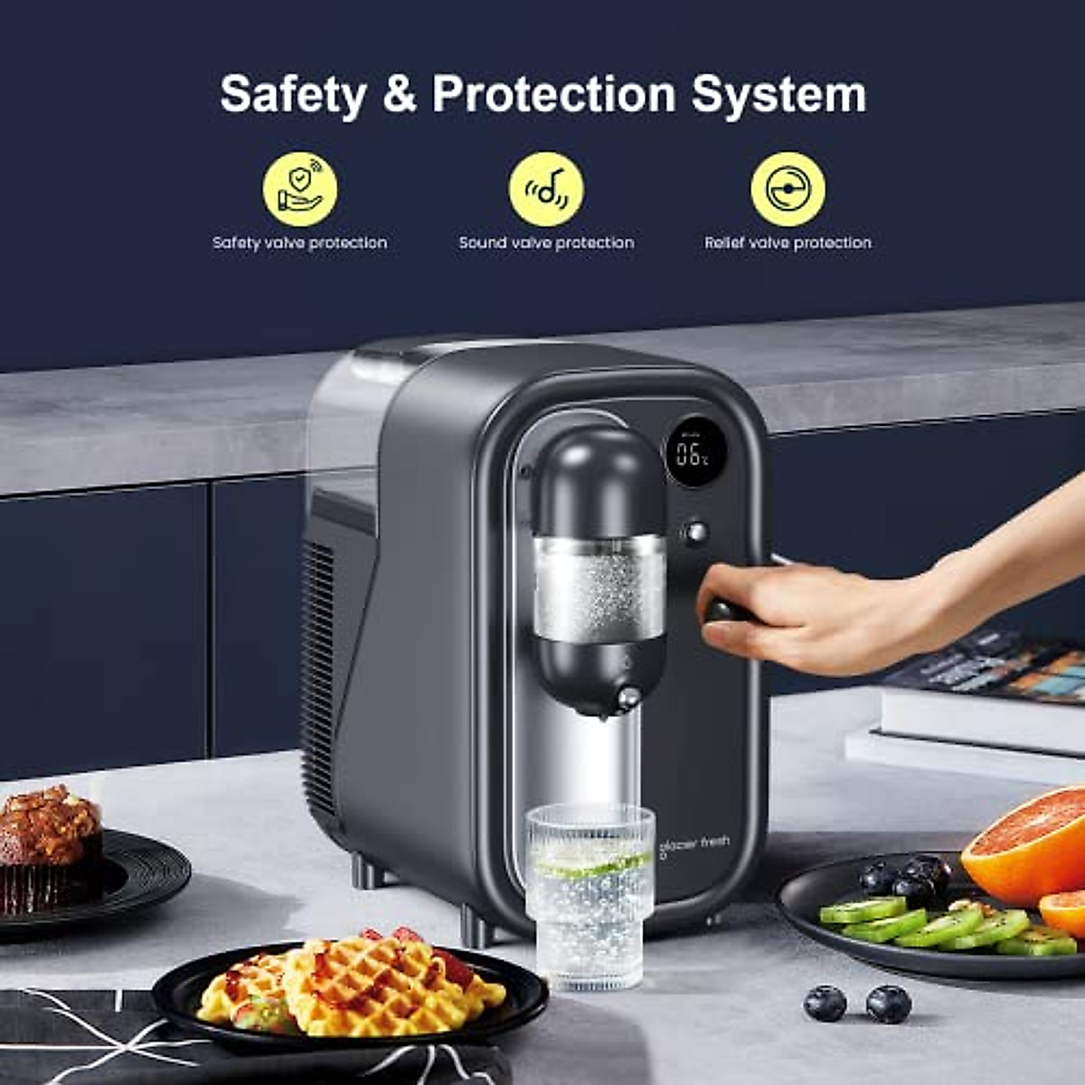 GLACIER FRESH Electric Sparkling Water Maker with LED Display, Cold Soda Maker for Carbonating with 1.6L Water Tank, Compatible with GLACIER FRESH 60L CO2 Carbonator