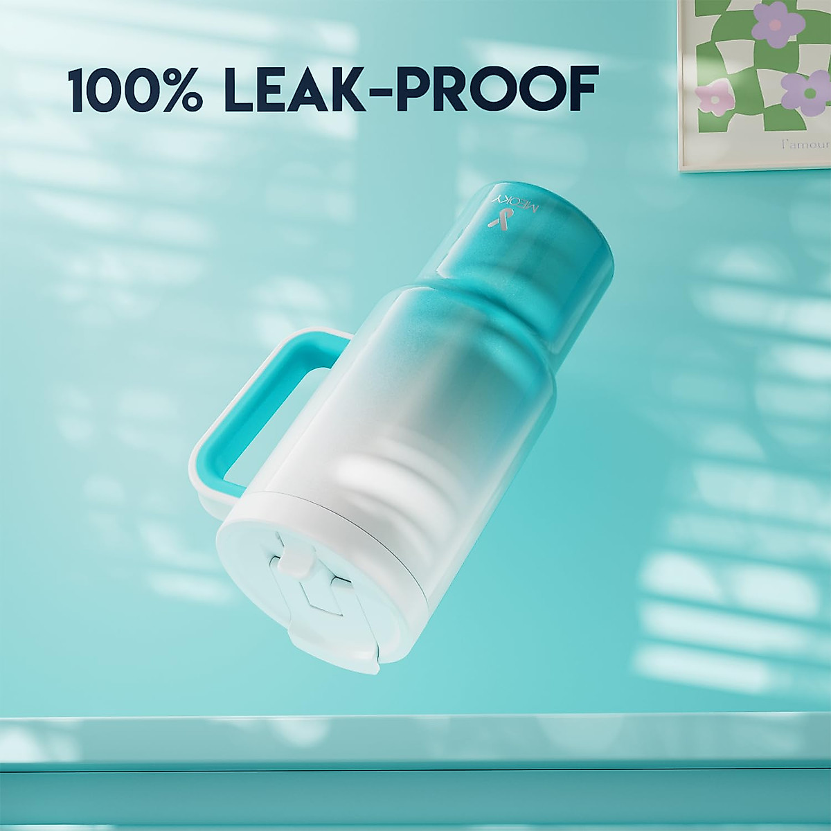 Meoky 32 oz Tumbler with Handle and Flip Straw, 100% Leakproof Tumbler with Lid and Straw, Stainless Steel Insulated Cup, Cupholder Friendly, Keeps Cold for 24 Hours (Azure)