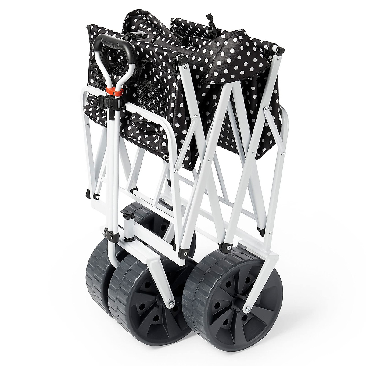 MacSports Heavy Duty Steel Frame Collapsible Folding 150 Pound Capacity Outdoor Beach Garden Utility Wagon Cart with 4 All Terrain Wheels, Black Dots