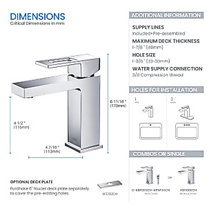 KIBI KBF1002 Solid Brass Single Handle Bathroom Sink Faucet with Pop Up Drain, High Arc Cubic Spout Lavatory Faucet in Chrome Finish | Corrosion-Resistant, Modern Design, Easy to Install