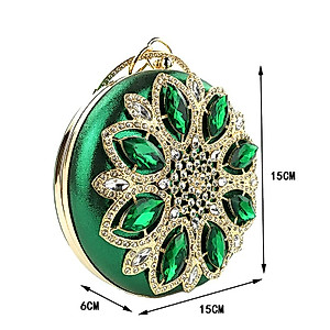 ZLXDP Green Clutch Bag Women Round Clutch Purse Evening Bag Crystal Wedding Purse and Handbag Exquisite Chain Shoulder Bag