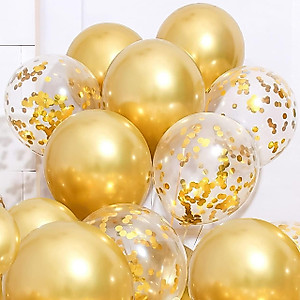 OHugs Gold Balloons - 65 Pcs Set of 12 Inch 40 Metallic Gold Balloons & 20 Confetti Balloons for Baby Shower Decorations, Birthday Party Balloons Wedding Celebrations, Funeral, Engagement, Graduation