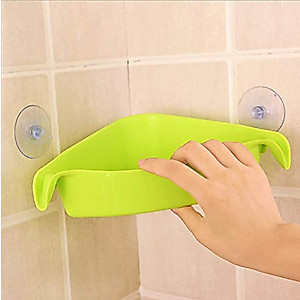 1pc Suction Cup Corner Shower Caddy Bathroom Shower Shelf Storage Basket Wall Mounted Organizer Green