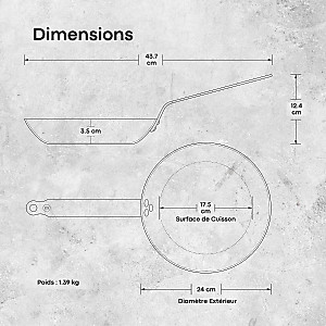 de Buyer MINERAL B Carbon Steel Fry Pan - 9.5” - Ideal for Searing, Sauteing & Reheating - Naturally Nonstick - Made in France