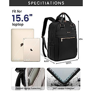 LOVEVOOK Laptop Backpack for Women 15.6 Inch Laptop Bag for Work Travel Computer Backpack with USB Port, Fashion Waterproof Backpack Purse Casual Daypacks, Black