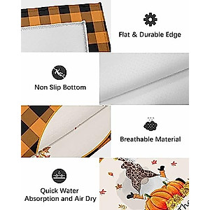 Outdoor Patio Rugs Pumpkin Sunflowers Fallen Leaves Outdoor Area Rug Orange Checkered Non-Slip Backyard/Camping RV Rug/Deck/Porch Rug Front Door Floor Mat Carpet,5x8ft,