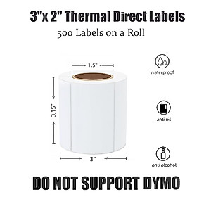 Hybsk 3x2 inch Direct Thermal Labels for Barcodes, Address, Compatible with Rollo Label Printer & Zebra Desktop Printers (3"x2",White)