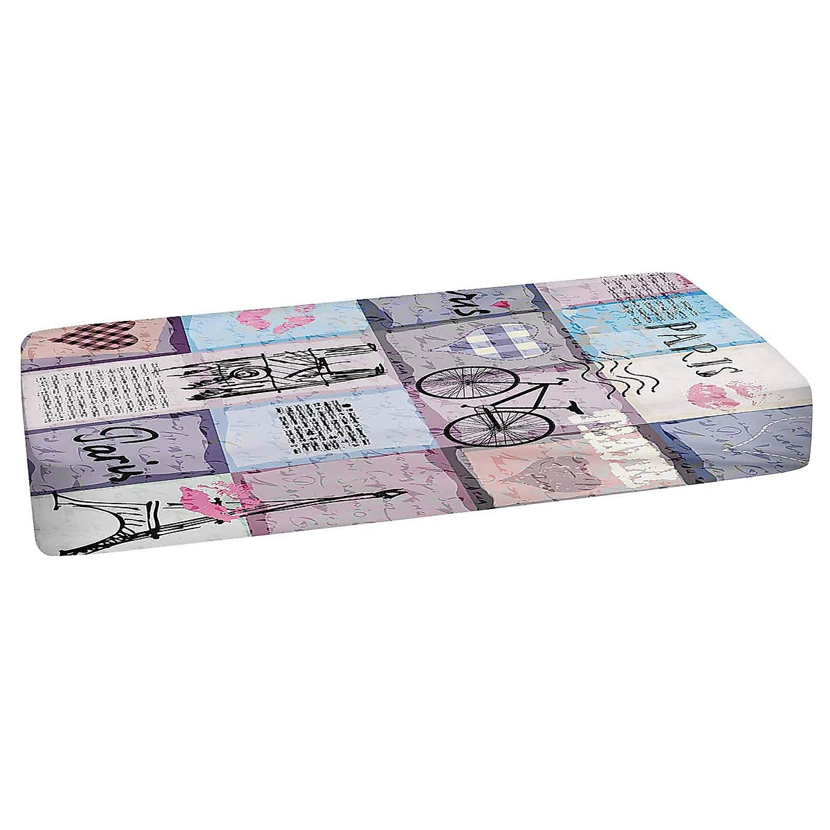 Paris Fitted Crib Sheet,Grunge Textured Retro Collage of Paris with Famous Object Eiffel Tower Europe Theme Microfiber Silky Soft Toddler Mattress Sheet Fitted,28"x 52"x 8'',Baby Sheet for Boys Girls