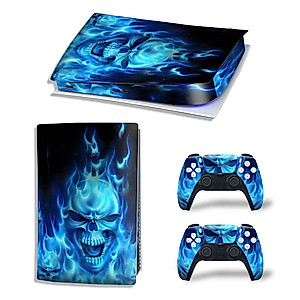 FOTTCZ Vinyl Skin for PS5 Digital Edition Console & Controllers Only, Sticker Decorate and Protect Equipment Surface, Blue Flame Ghost