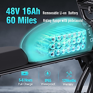 20'' Fat Tire Electric Bike for Adults 32 Mph 60 Miles, Ebike 1500w/48v/16ah with Removable Battery, 2 Person E Bike with Long Saddle, Retro Motorcycle Design E-Bike with Large Display - Orange…