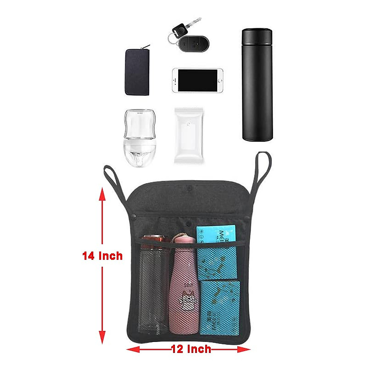 Stroller Bag Organizer Black with two Storage Pockets front mesh pocket for bottles nappy baby cloth