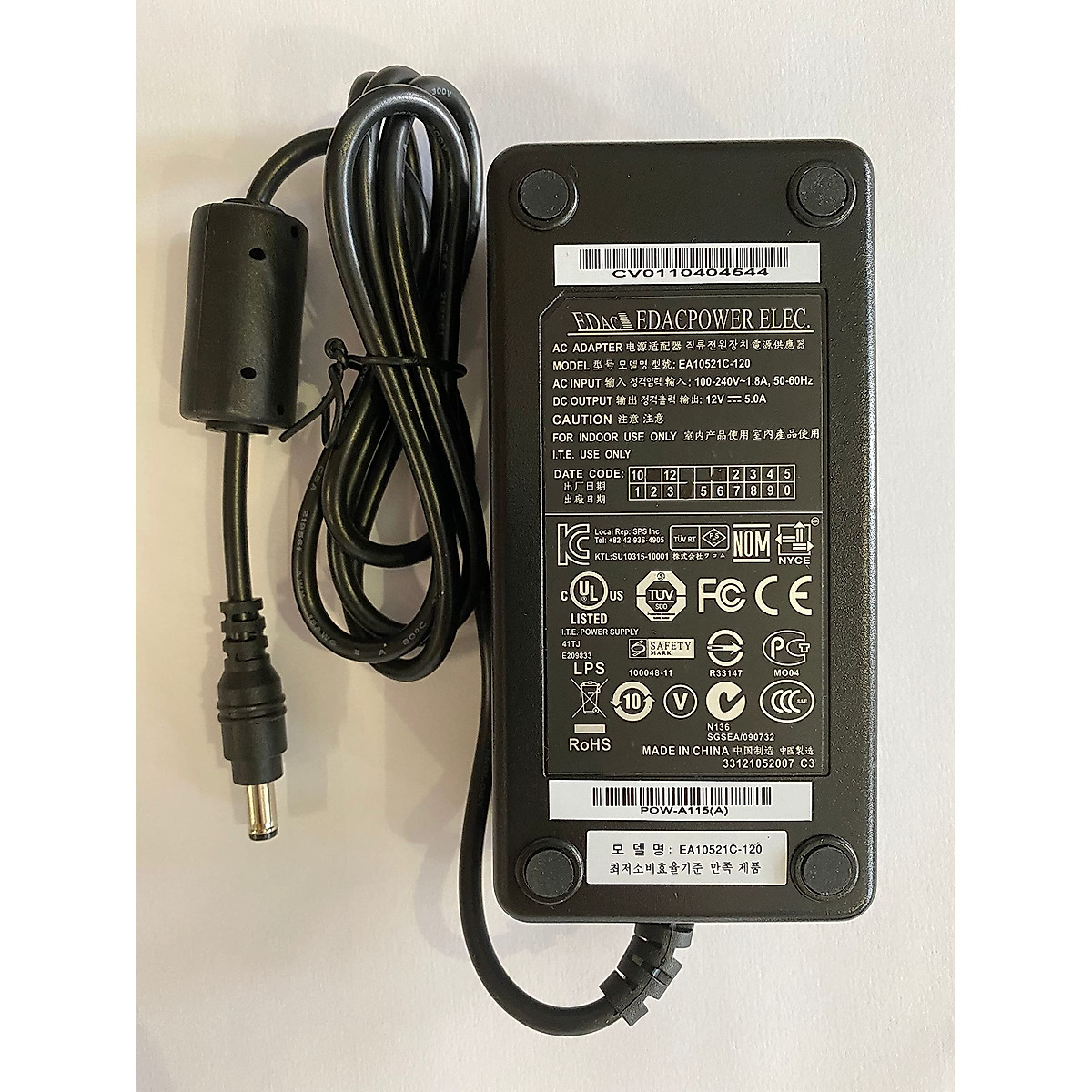Genuine Parts w/Barrel Round Tip 12V 5A AC/DC Adapter Compatible with EDAC EDACPOWER ELEC MW MN Power EA10521C-120 EA10521C120 EA1060A EA1050A-120 EA1050A120 12.0V 5.0A 60W 12VDC Supply Cord Charger