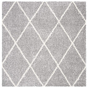 SAFAVIEH Parma Shag Collection 3' Square Grey / Cream PMA515G Moroccan Trellis Non-Shedding Living Room Bedroom Dining Room Entryway Plush 1.2-inch Thick Area Rug