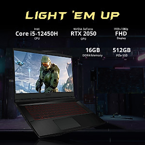 MSI Thin GF63 15.6" FHD 144Hz Gaming Laptop, Intel Core i5-12450H Processor, NVIDIA GeForce RTX 2050, 16GB RAM, 512GB PCIe SSD, Backlit Keyboard, WIFI 6, Black, Win 11 Pro, 128GB Hotface Extension Set