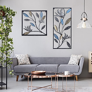 OUSHUAI Home Wall Decor Rectangle Wood Or Metal Wall Décor - Eclectic Wall Hanging Art Sculptures With Fram for Living Room, Office, Study