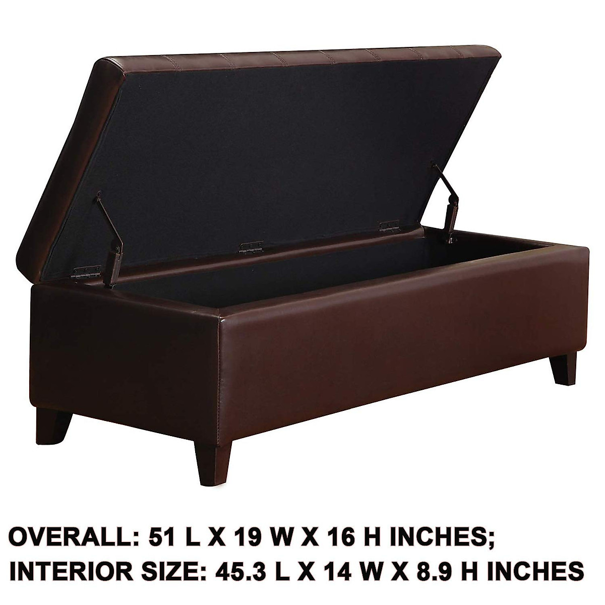 Asense 51" Long Storage Ottoman Bench Large Space, Faux Leather Rectangular Lift Top Footrest Extra Seat Footstool for Living Room Bedroom Entryway, Brown