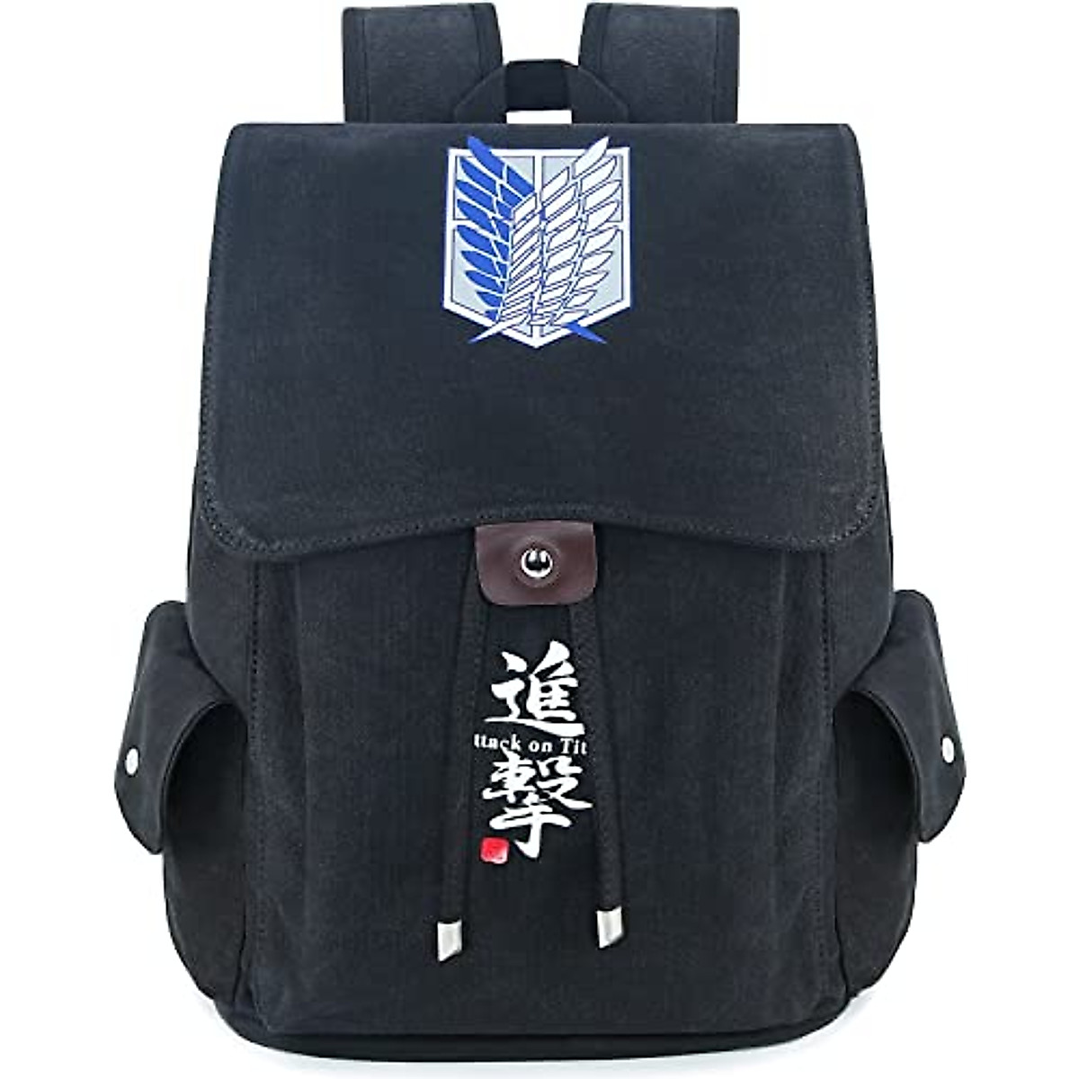 Soutrend AOT Anime Canvas Backpack Mens College School Bag Black Bookbag Drawstring Flap Back Pack Printed Daypack