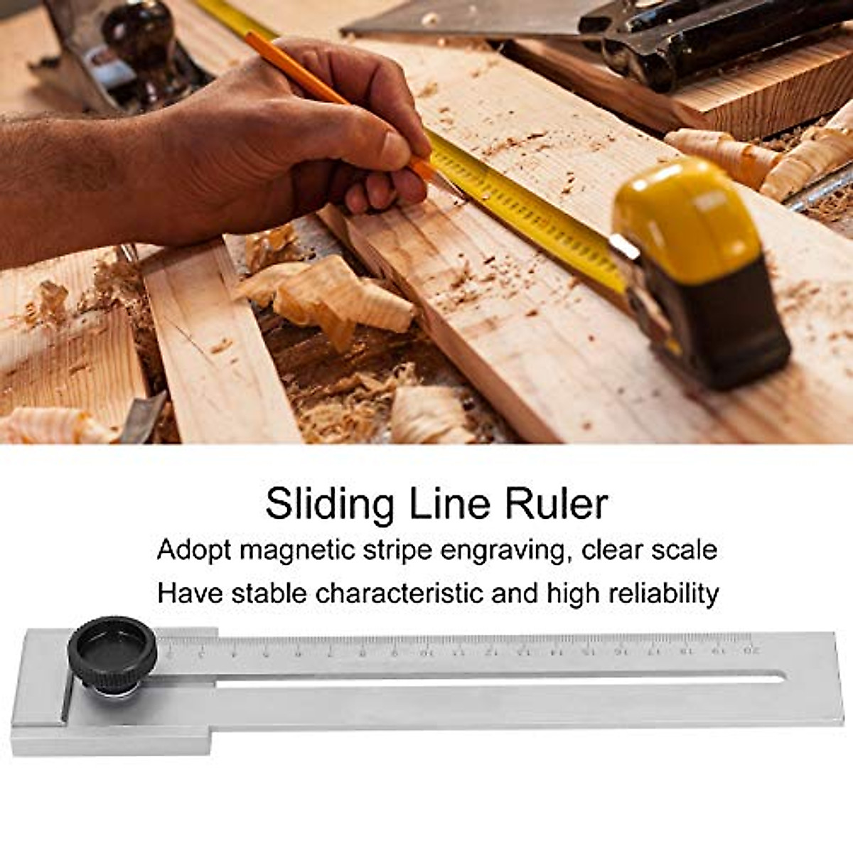 Sliding Line Ruler Precision Carbon Steel Ruler Woodworking Parallel Ruler Marker Gauge Marking Tool for Mechanical Processing Marking with Slide Stops(200mm)