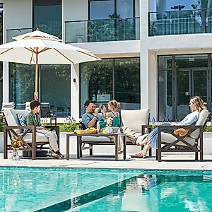 NATURAL EXPRESSIONS Patio Furniture Sets, 4 Pieces Outdoor Furniture Modern Metal Patio Sectional Sofa Conversation Set,2 Motion Rocking Chairs,6.5" Olefin Cushions for Yard,Porch,Poolside