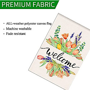 Pinknoke Spring Garden Flag 12x18 Inch Small Size Vertical Double Sided, Floral Tulip Lavender Burlap Summer Outdoor Seasonal Yard Welcome Decoration (Garden Size / 12.5 x 18 Inch)