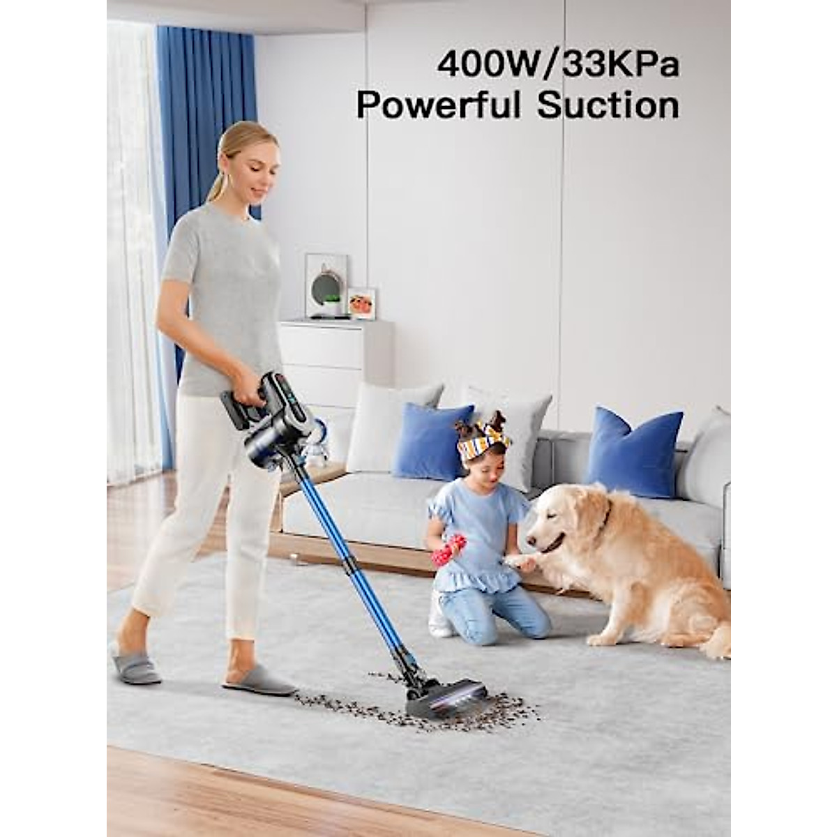 Roanow Cordless Vacuum Cleaner, 400W/33KPA Cordless Vacuum with LED Display, Lightweight & Ultra-Quiet Stick Vacuum Cleaner, 55Mins Runtime Vacuum Cleaner for Carpet and Floor, Home, Pet Hair Cleaning